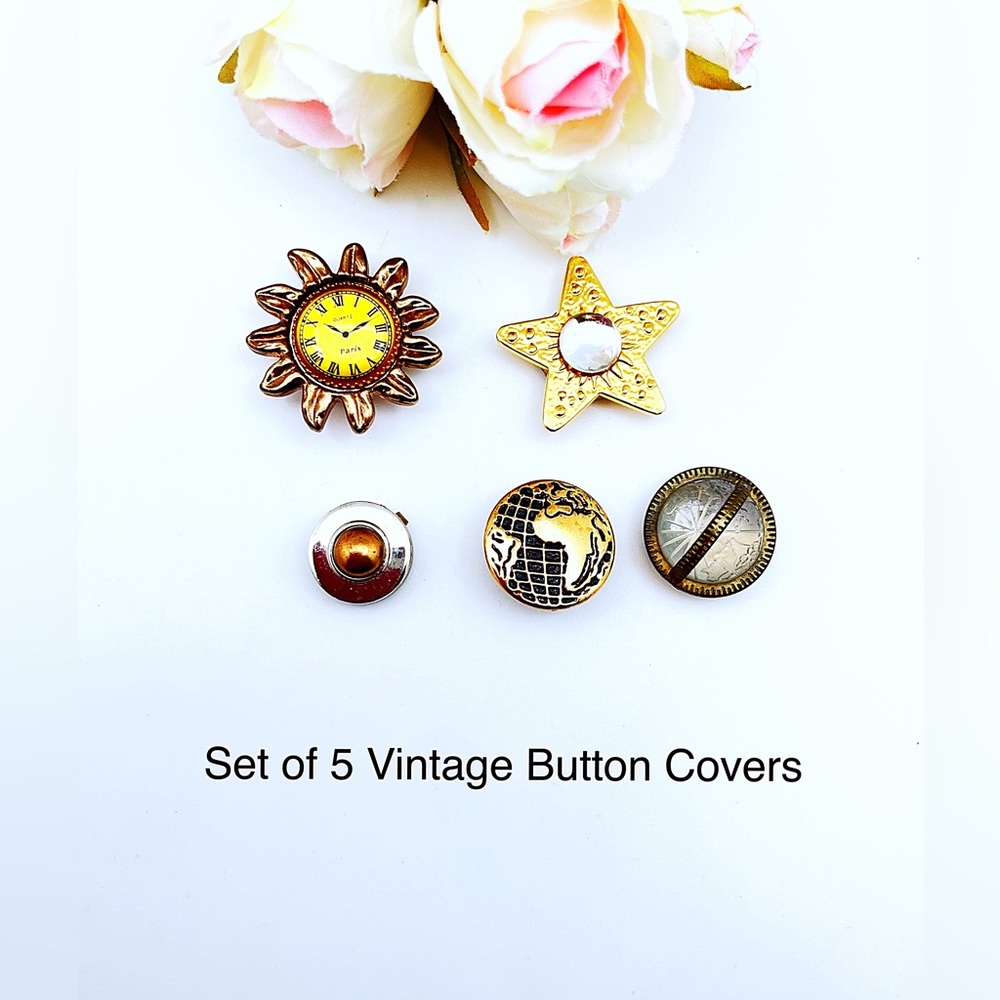 Set Of Five Vintage Assorted Button Covers, Unique, P… - Gem